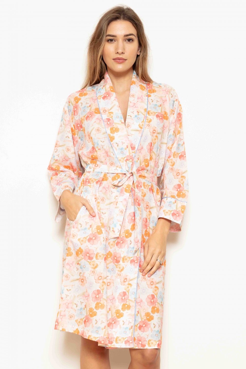 CRD1319-C Cotton Voile Sweetpea Shawl Robe