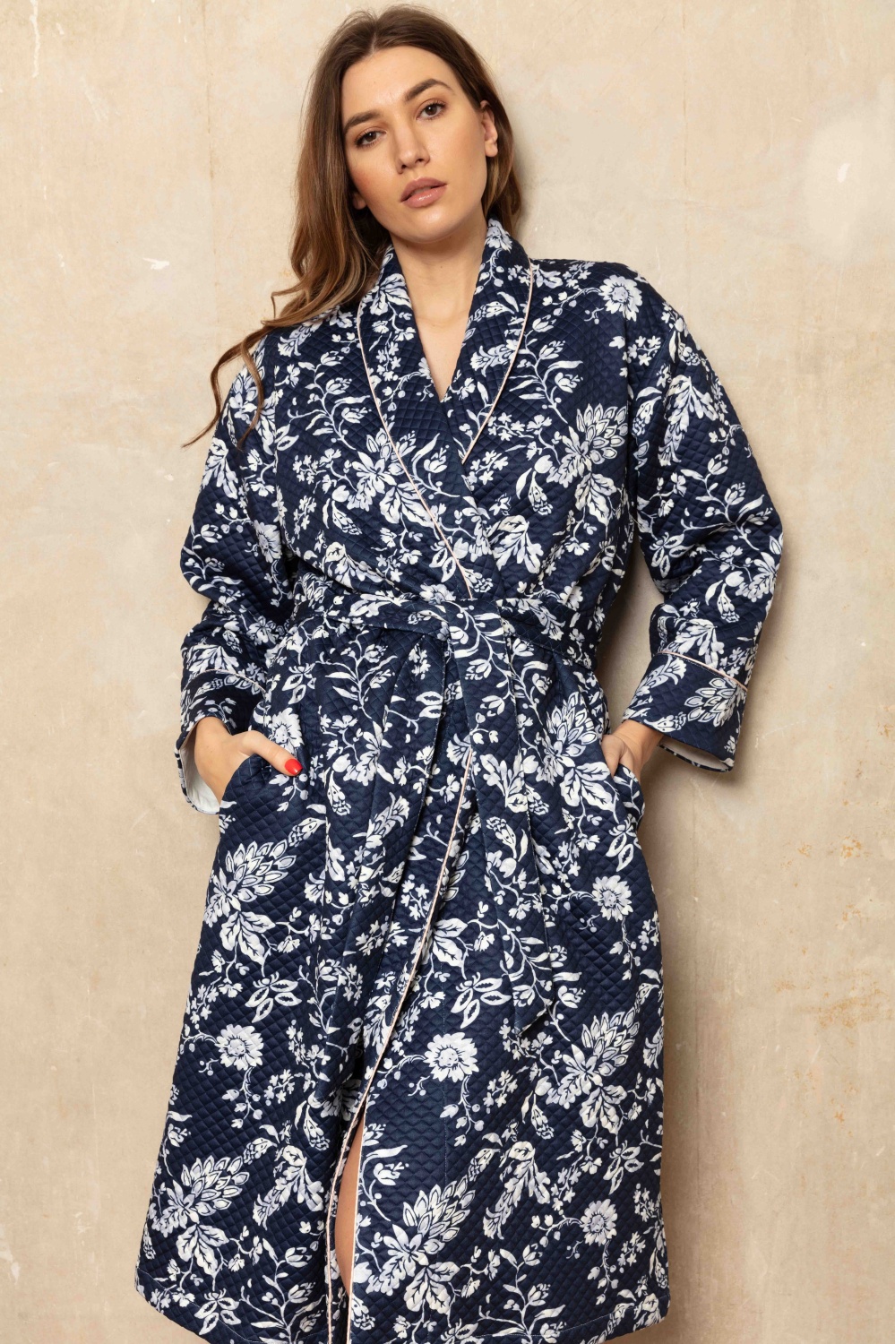 CRD24.504-Q1 Midnight Fern QUILTED 100% Cotton Grace Shawl Robe