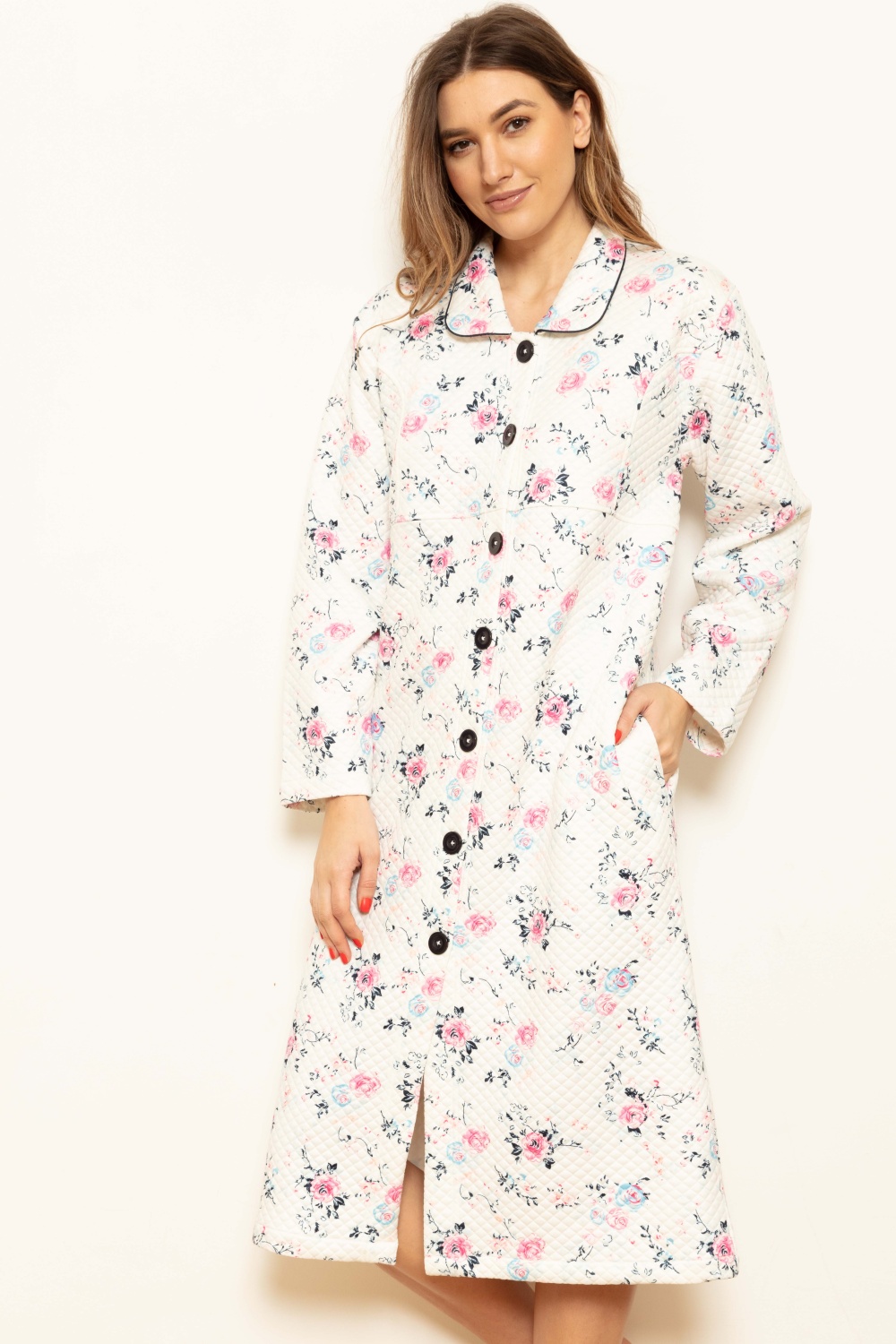 CRD24515-Q3 English Rose QUILTED 100% Cotton Button Robe