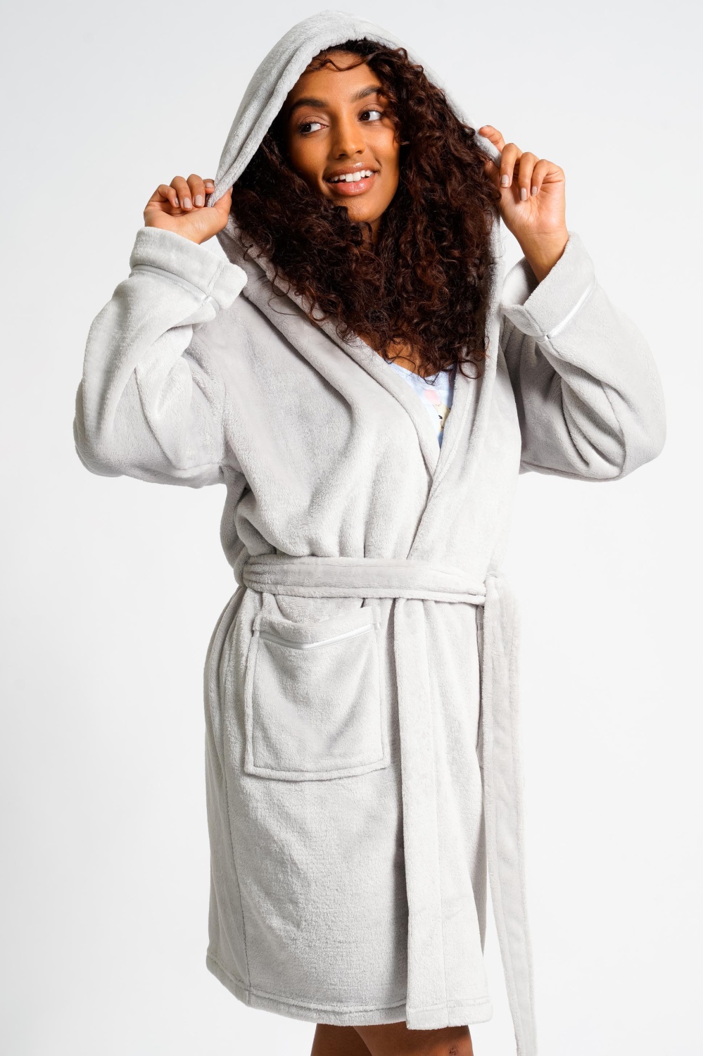 CRC790244-S -Silver Check Hooded Midi Robe
